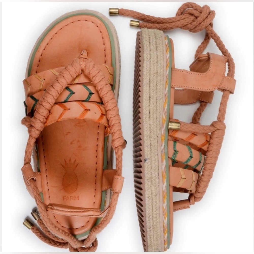 Farm Rio Rope Tie Flatform Sandals - Gem